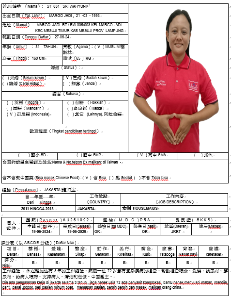 佑羲人力顧問，已在台申請看護履歷